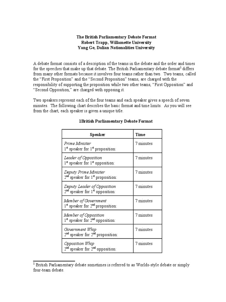 Chapter-British Parliamentary Debate Format | Public Sphere | Politics
