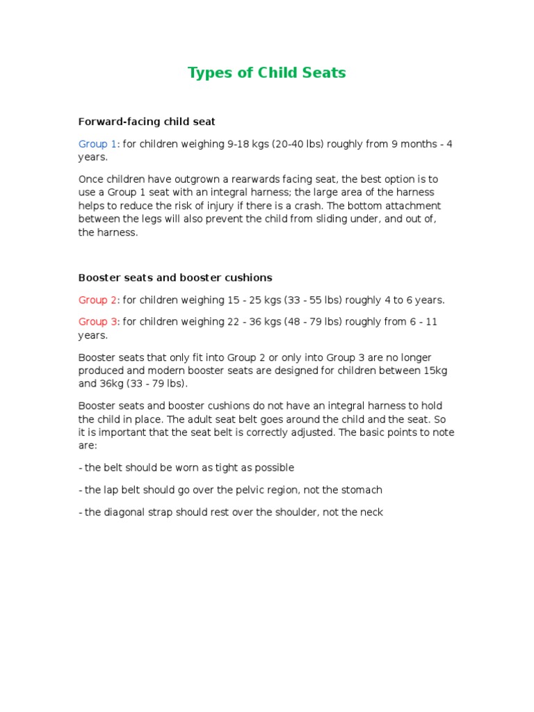 Types of Child Seats | PDF