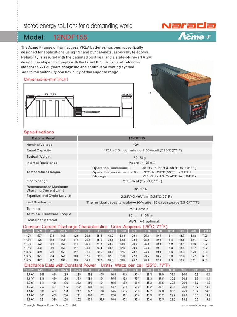 Narada Battery 12ndf155 | Battery (Electricity) | Voltage