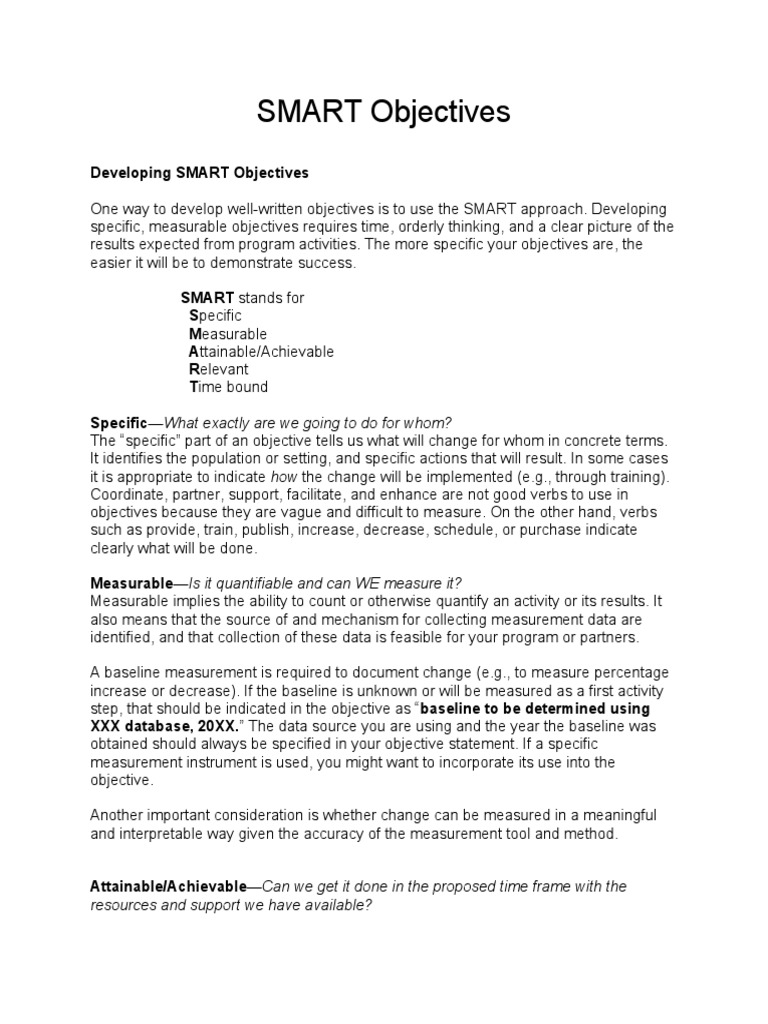 P1 SMART Objectives | PDF | Goal | Cognition