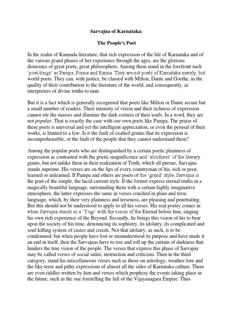 Sarvajna of Karnataka: The People's Poet | PDF | Poetry
