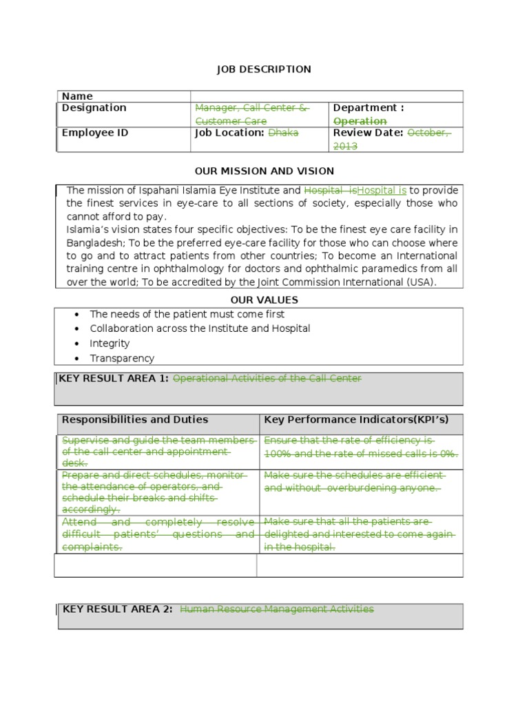 Job Description Name Designation Department: Employee ID Job Location ...