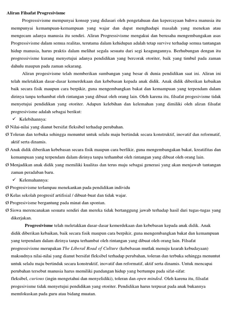 Aliran Filsafat Progresivisme | PDF