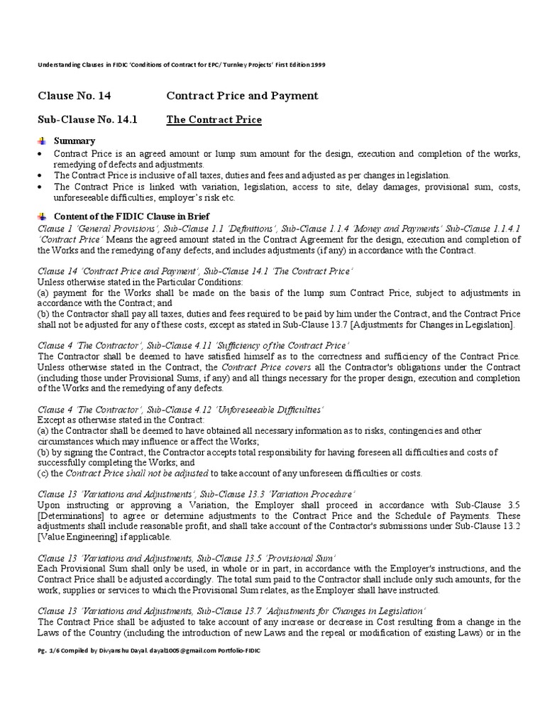 Clause 14.1 The Contract Price - Understanding Clauses in FIDIC ...