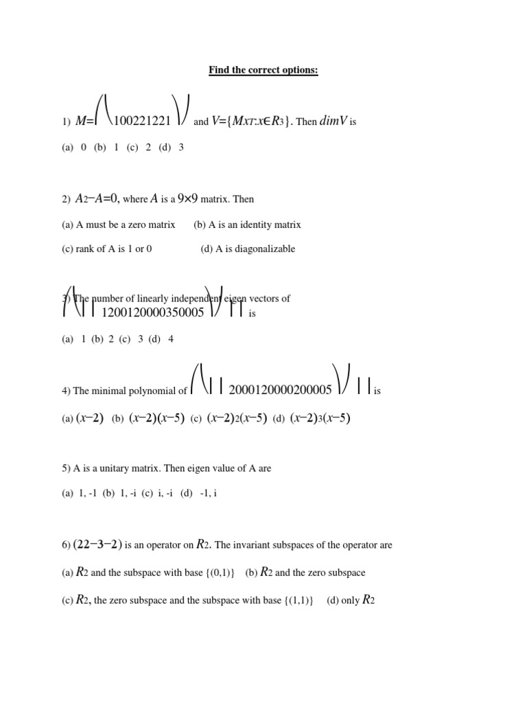 GATE:linear Algebra SAMPLE QUESTIONS | PDF | Linear Subspace | Eigenvalues And Eigenvectors