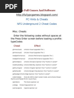 NFS Most Wanted Cheat Codes | PDF