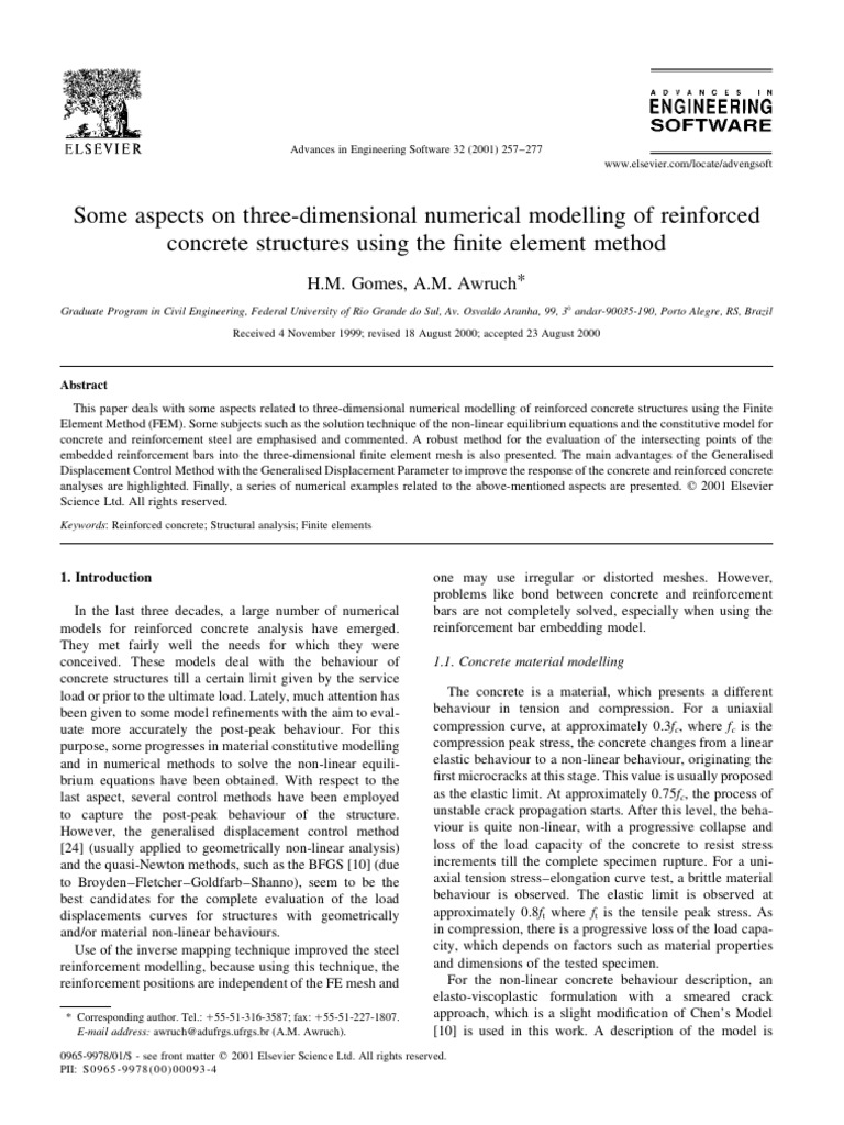 Some Aspects On Three-Dimensional Numerical Modelling of Reinforced Concrete Structures Using ...