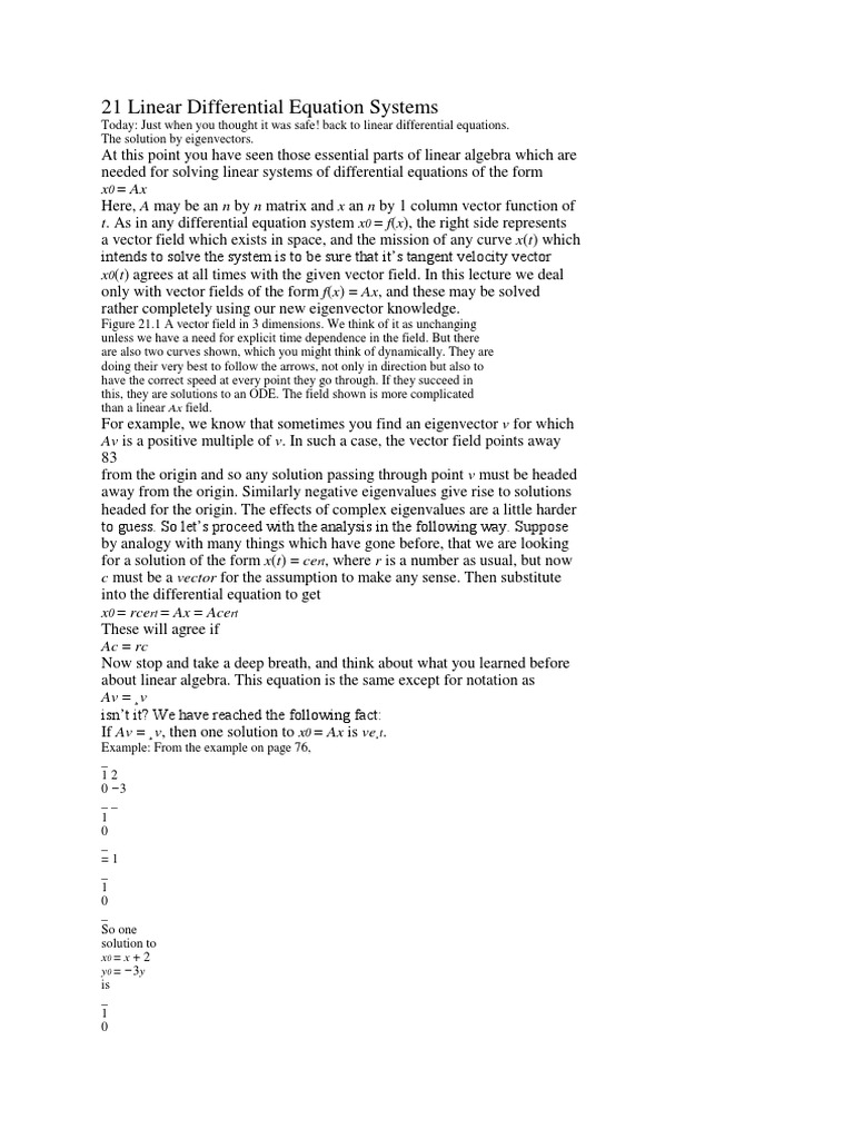 Solving a System of Linear Differential Equations Using Complex ...