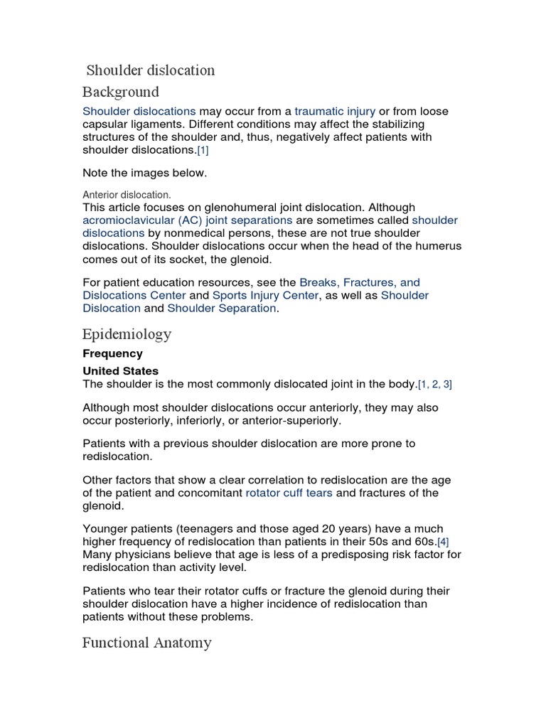 Shoulder Dislocation Background: Shoulder Dislocations Traumatic Injury ...