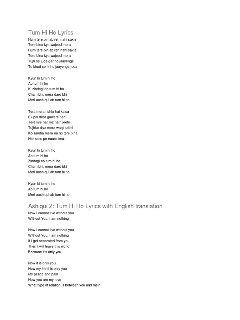 Aashiqui 2 Tum Hi Ho Full Lyrics