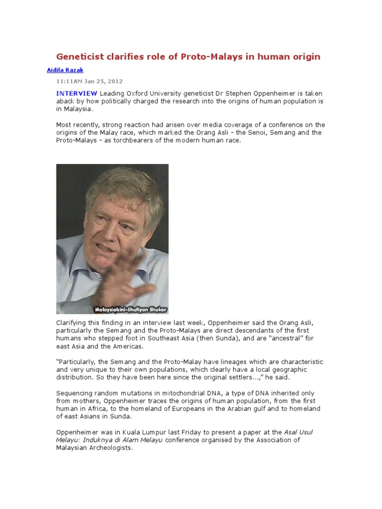 Geneticist Clarifies Role of Proto Malays | PDF | Southeast Asia | Human