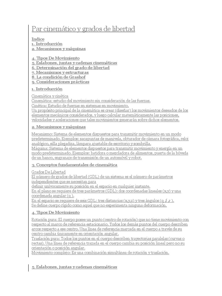Par Cinemático y Grados de Libertad | PDF | Movimiento (física ...