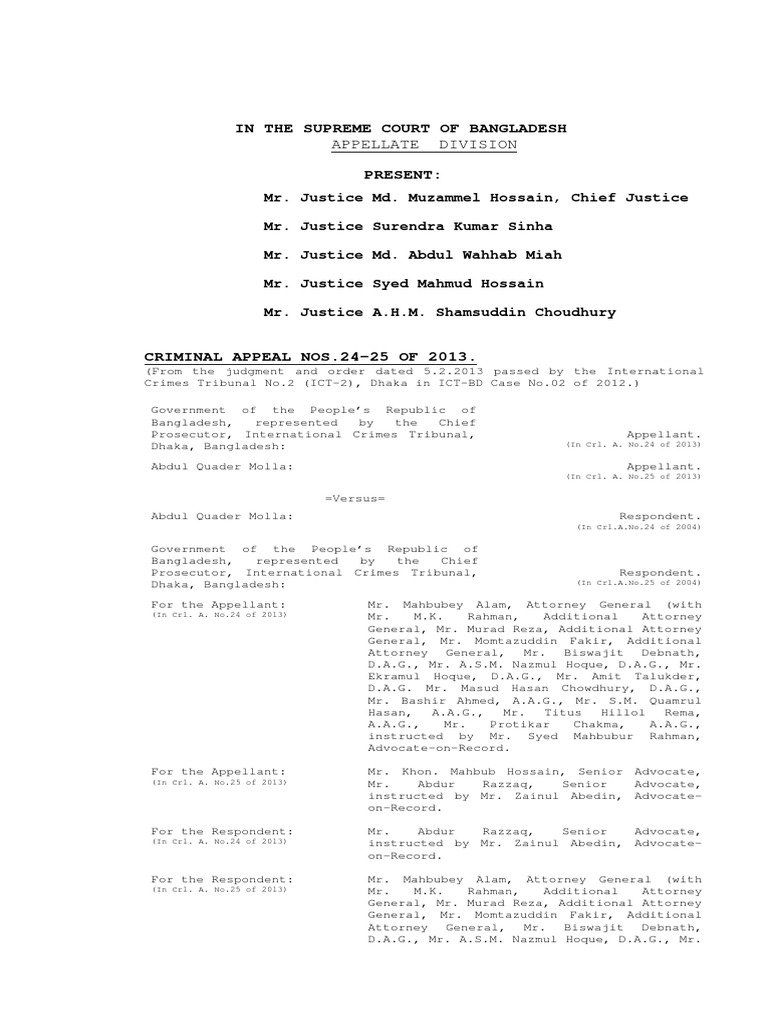 Full Verdict of Quader Molla | PDF | Bangladesh | Pakistan