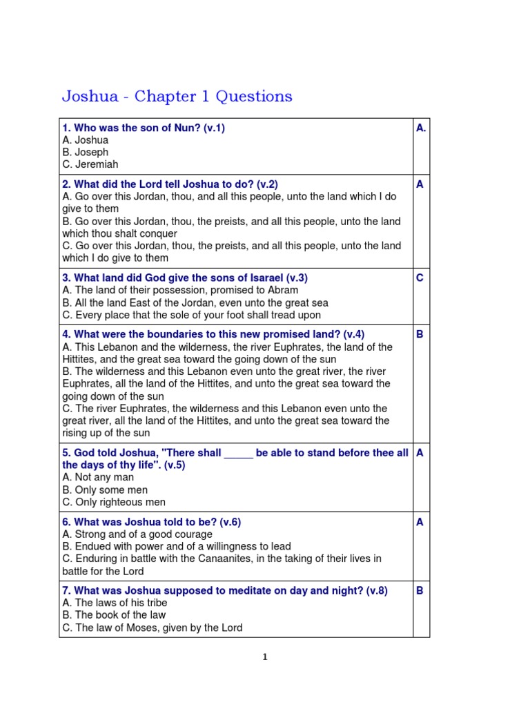 Joshua - Chapter 1 Questions | Download Free PDF | Joshua | Ark Of The ...