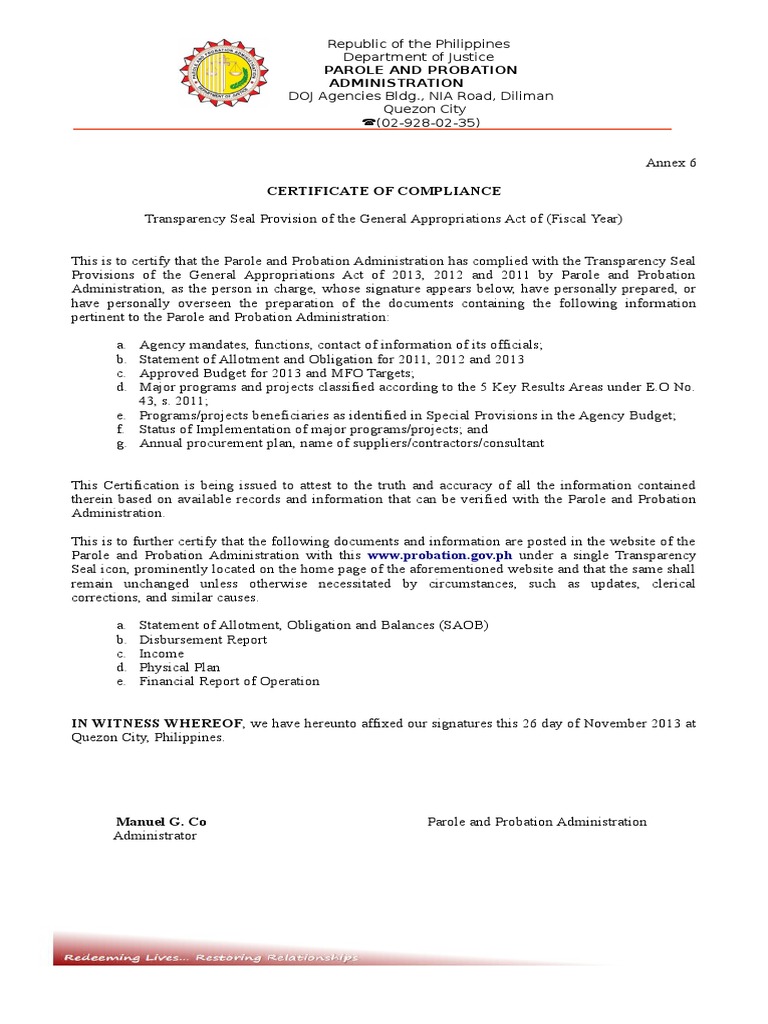 Certificate of Compliance | PDF