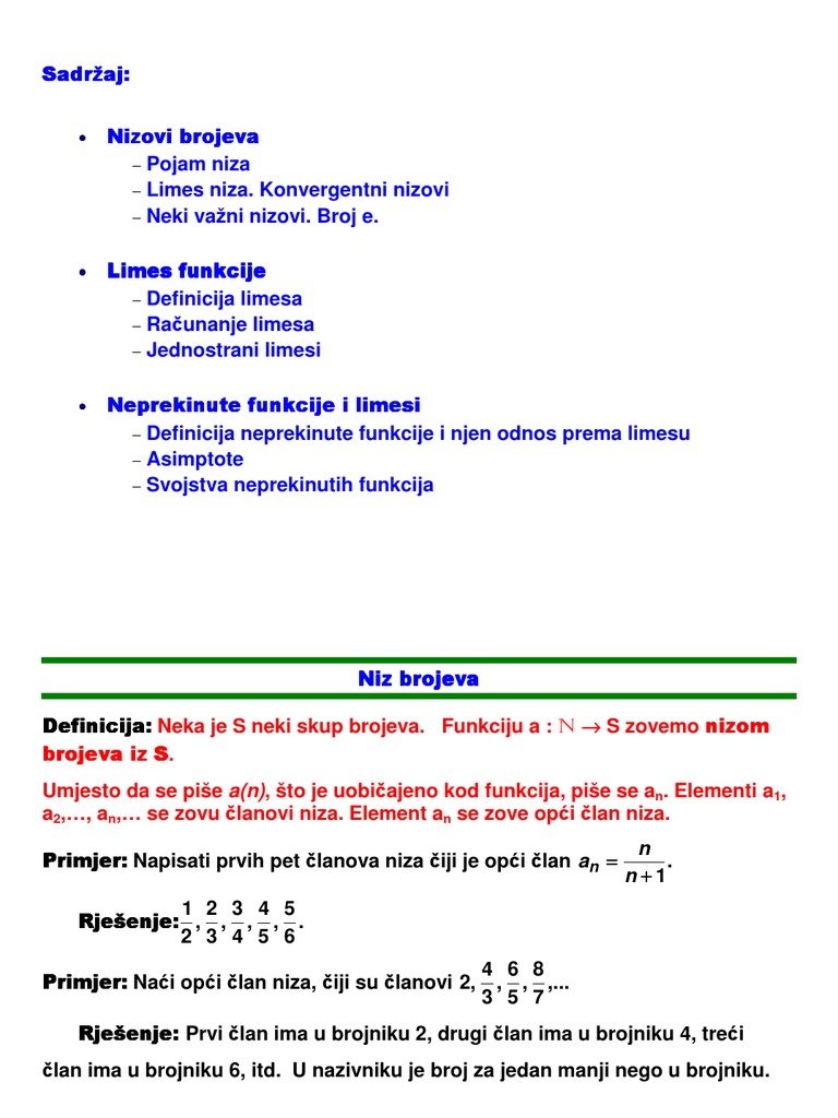 Limes I Neprekinutost Funkcija | PDF