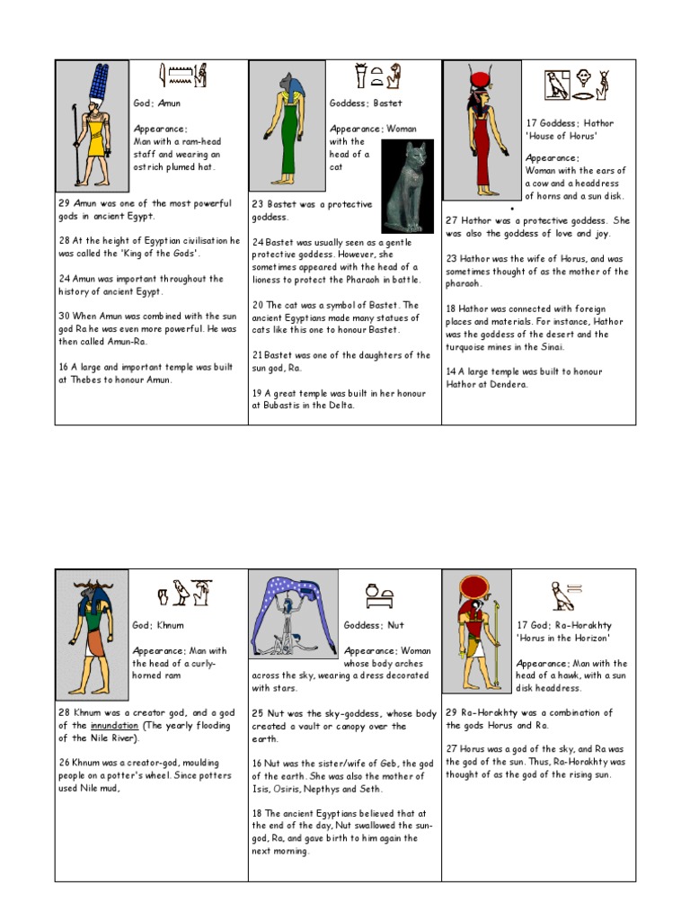 Lesson 6 Egyptian Gods Cards | PDF | Isis | Horus