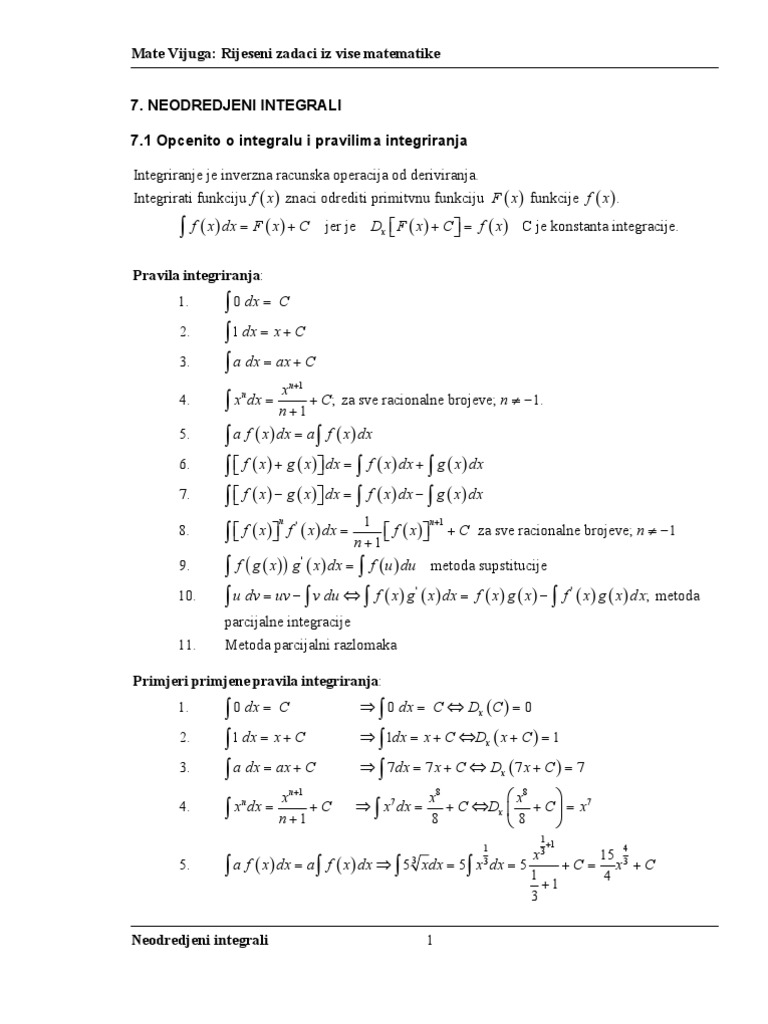 Neodredjeni Integrali | PDF