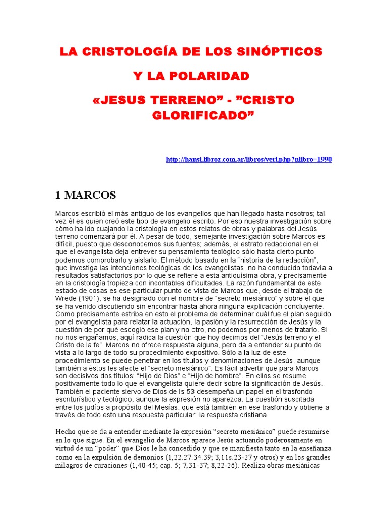 Cristología y Secreto Mesiánico en Marcos | PDF | Cristología | Evangelios