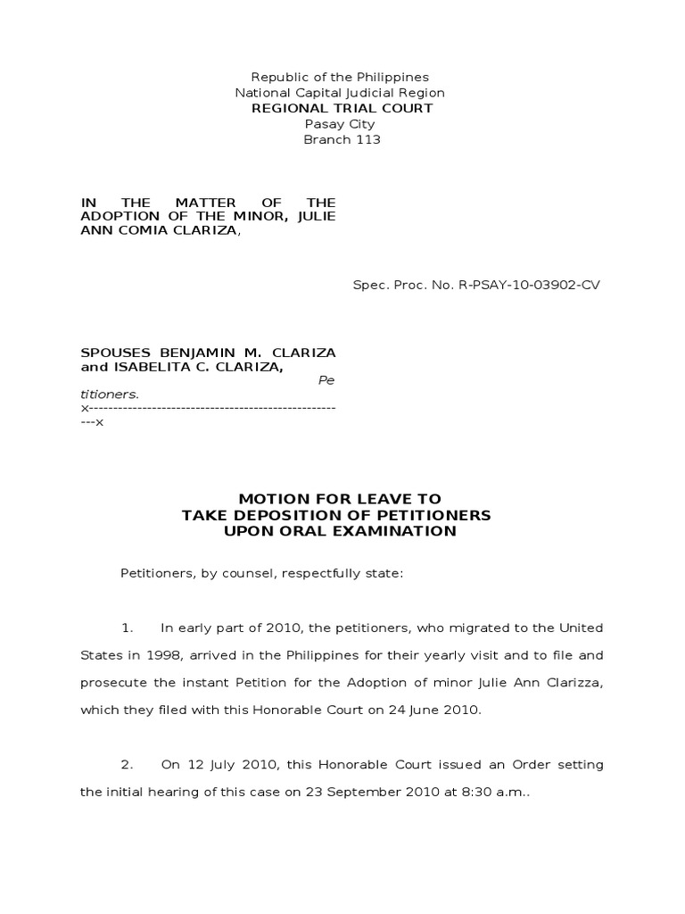 Motion to Take Deposition | Deposition (Law) | Public Sphere