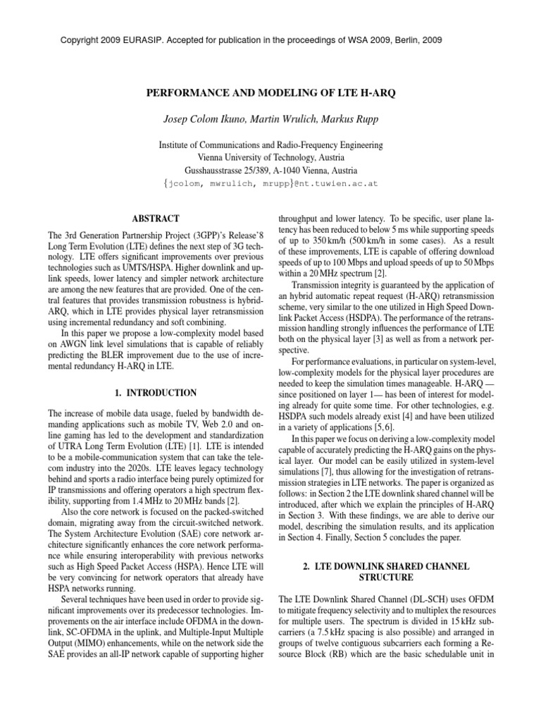 Performance Modelling HARQ LTE | PDF | High Speed Packet Access | Networks