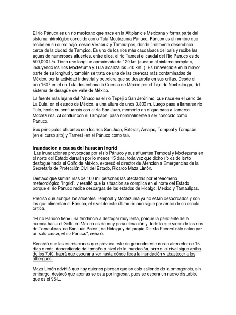 Inundaciones Y Características Del Río Pánuco Pdf Desastres