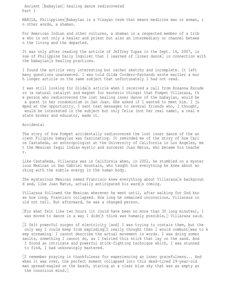 Ancient Babaylan' Healing Dance Rediscovered | PDF | Shamanism ...