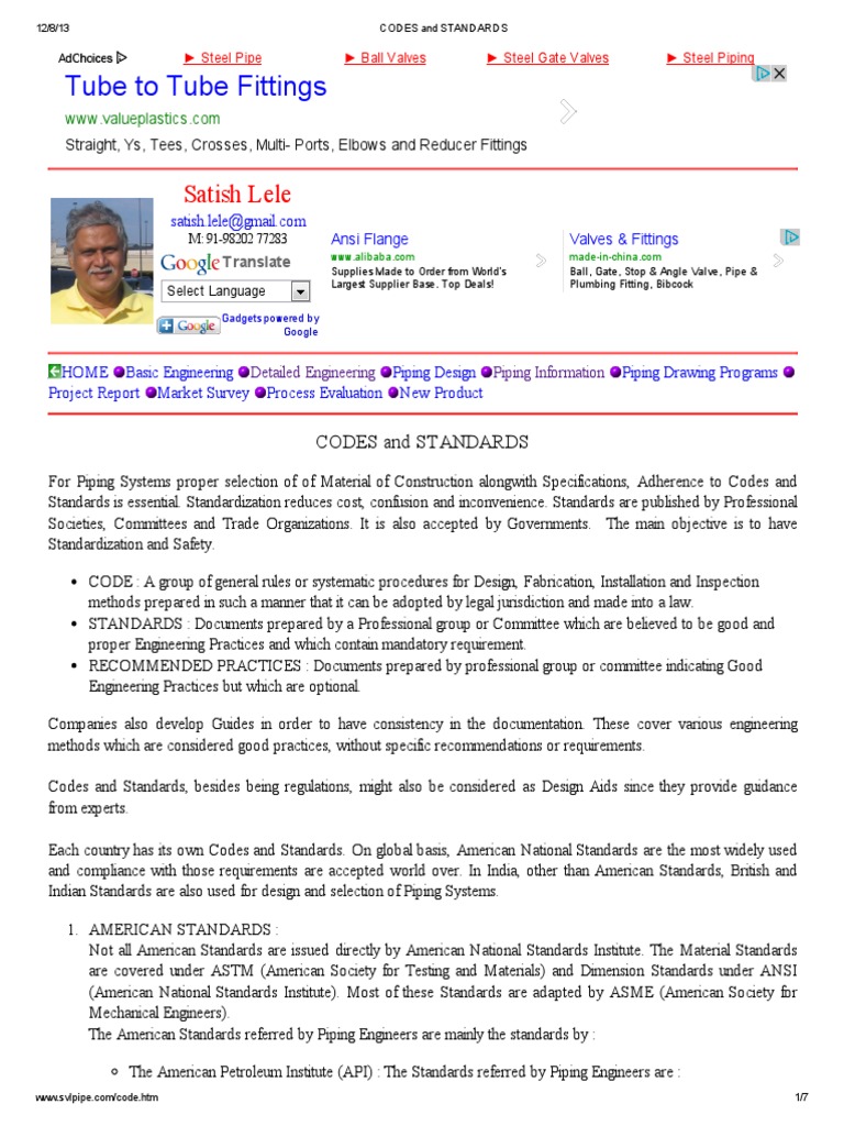 Codes and Standards | PDF | Pipe (Fluid Conveyance) | Valve