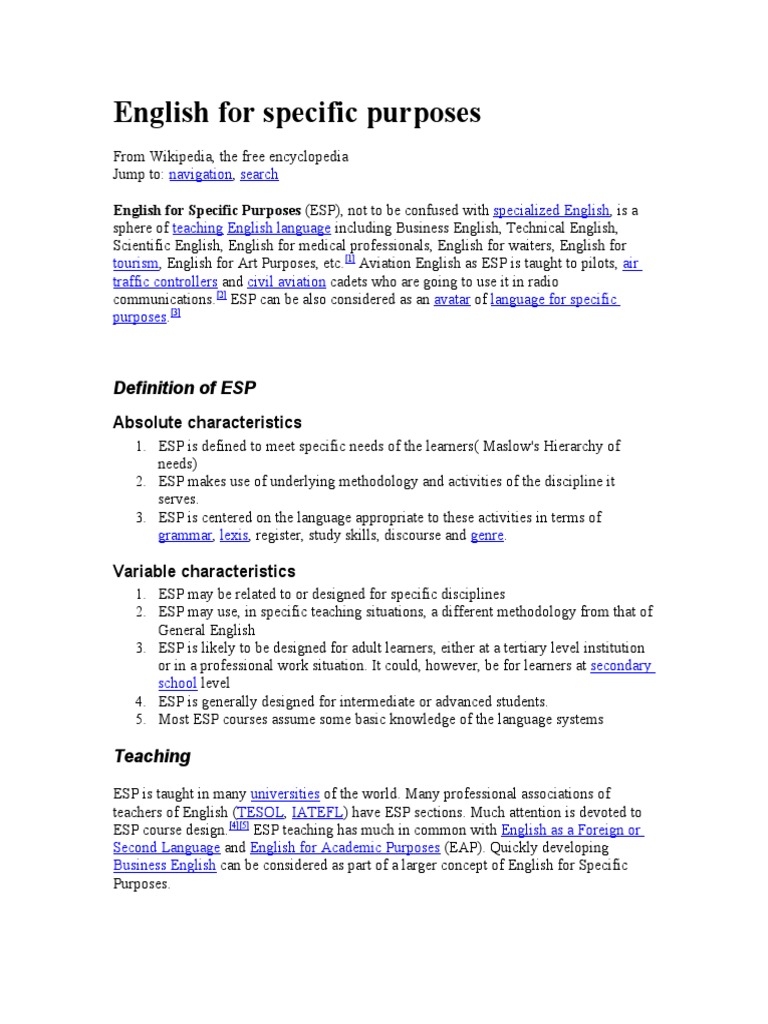 English For Specific Purposes | PDF | English Language | Linguistics