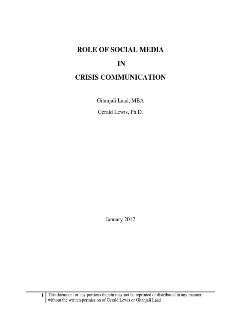 Role of Social Media IN Crisis Communication: Gitanjali Laad, MBA ...