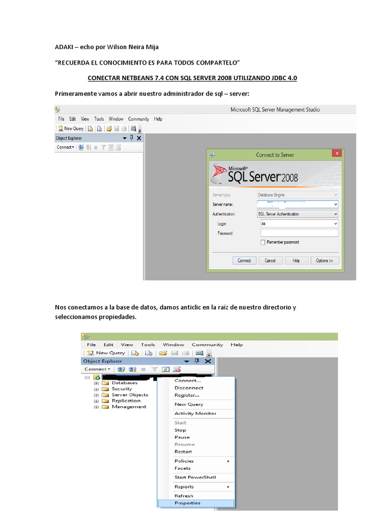 Manual de Coneccion Java SQL Server | PDF | Servidor SQL de Microsoft ...