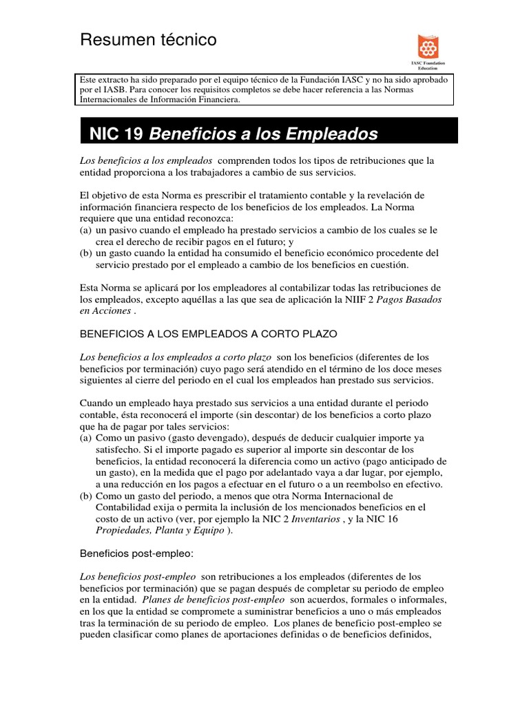 Resumen NIC 19 | Beneficio (Economía) | Normas Internacionales de ...