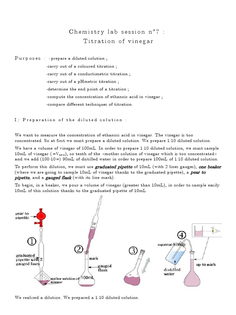Chemistry Lab Session N°7: Titration of Vinegar: Purposes | PDF ...