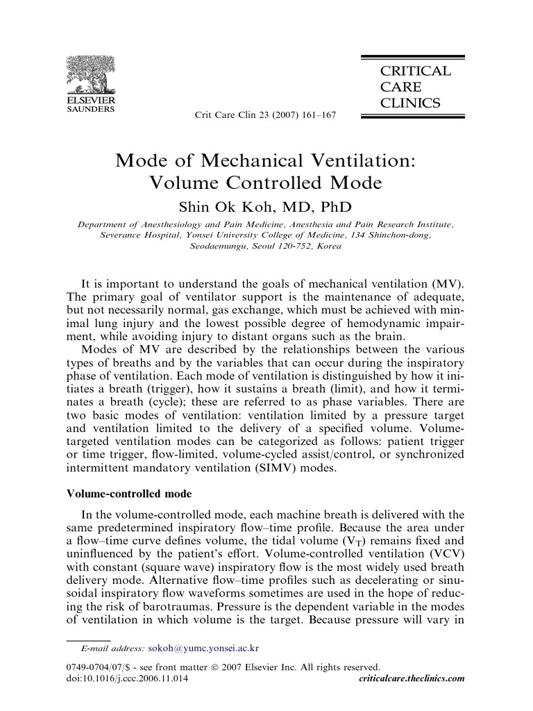 Volume Controlled Ventilation | PDF | Respiration | Respiratory System