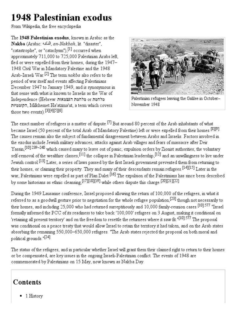 1948 Palestinian Exodus - Wikipedia | PDF | 1948 Palestinian Exodus ...