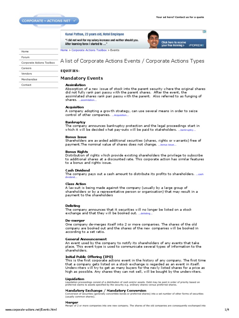 Corporate Actions, List of Events, Types, Stock Split, Tender Offer ...