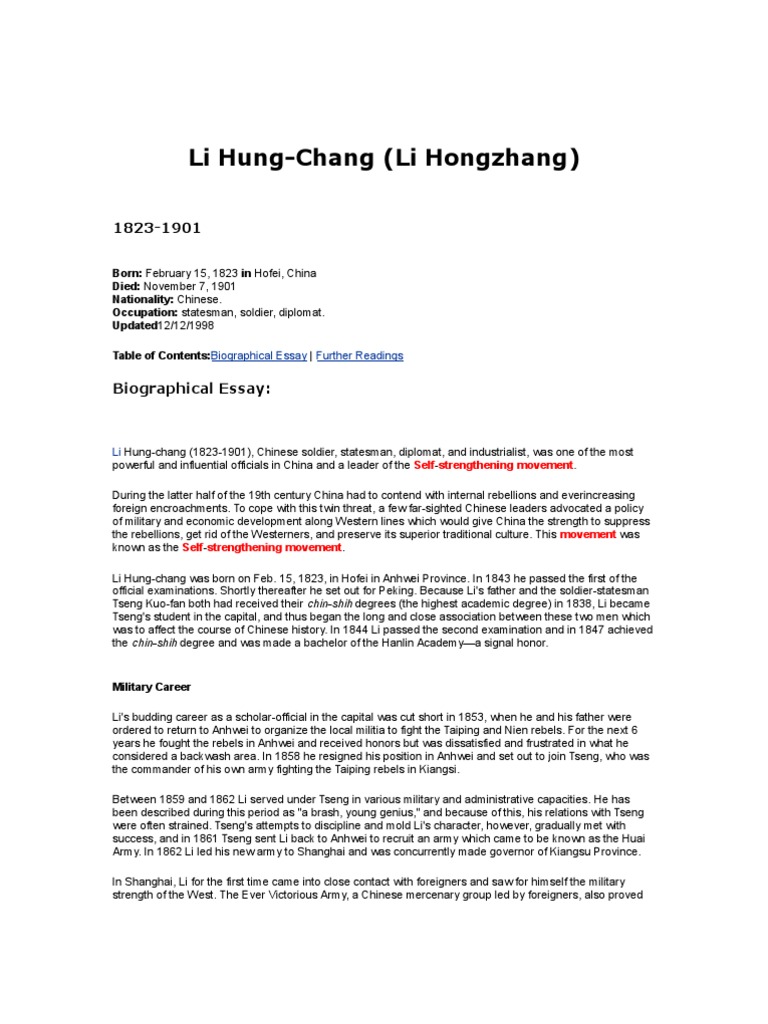 Li Hongzhang: A Biographical Overview | PDF | China | World Politics