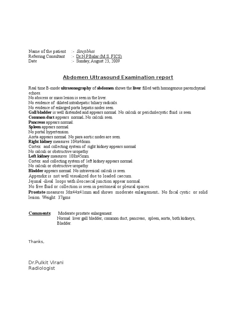 Abdomen Ultrasound Examination Report: Thanks | PDF | Wellness | Science & Mathematics