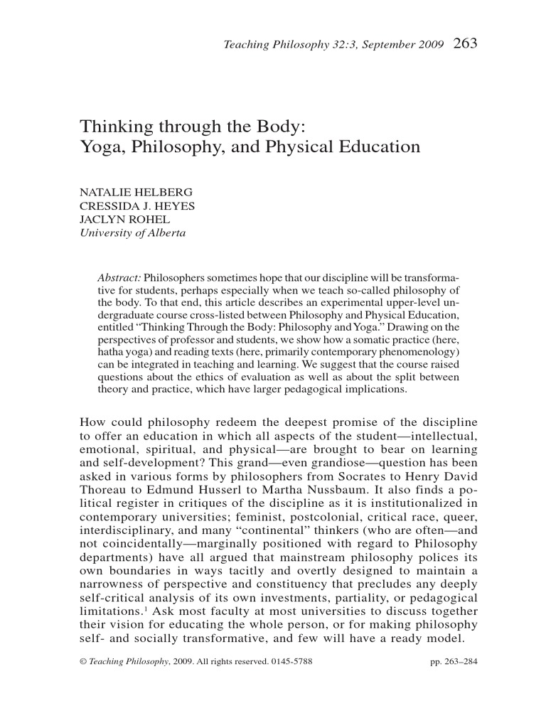 Thinking Through The Body: Yoga, Philosophy, and Physical Education ...