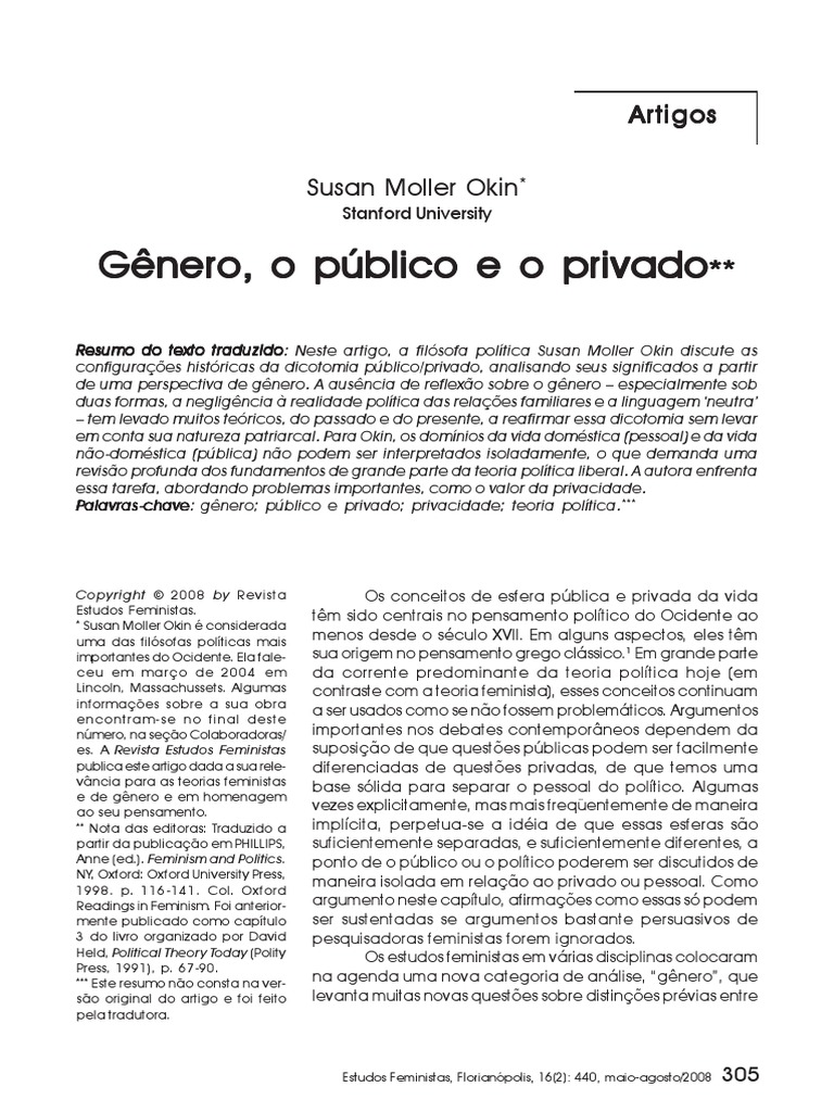 Susan Okin - Genero - O Publico e o Privado | PDF