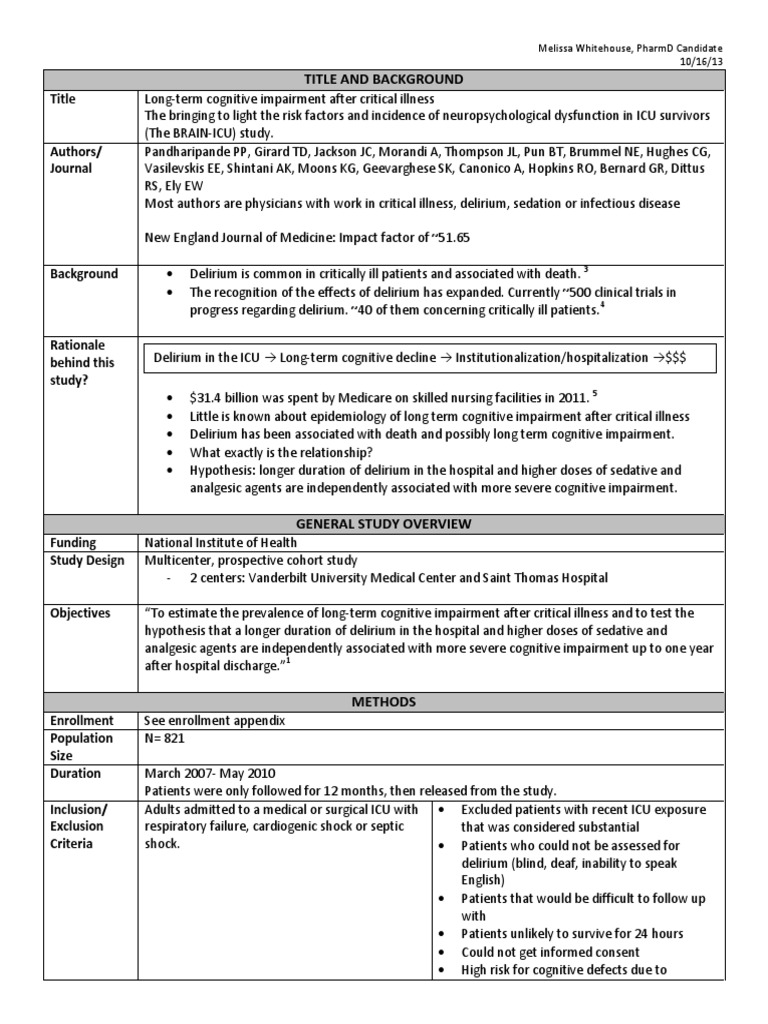 Final Draft-Long-Term Cognitive Impairment | PDF | Intensive Care ...