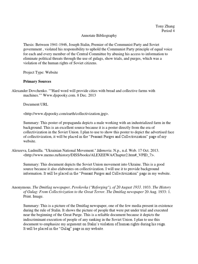 Final Primary Source | Gulag | Joseph Stalin