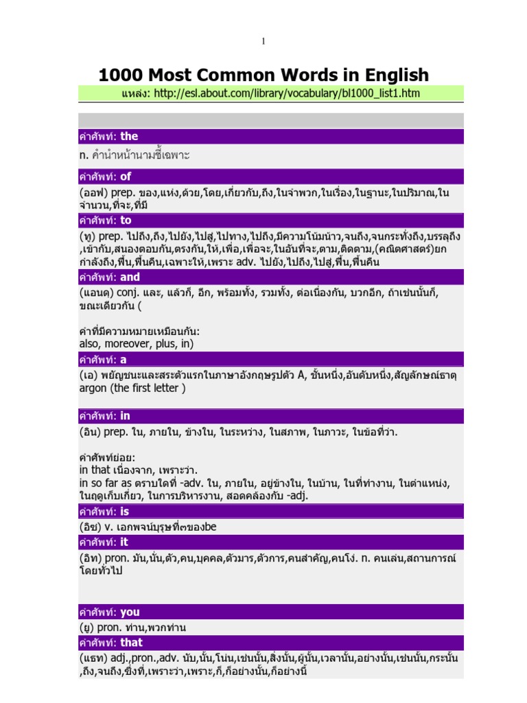 1000 Most Common Words in English | PDF