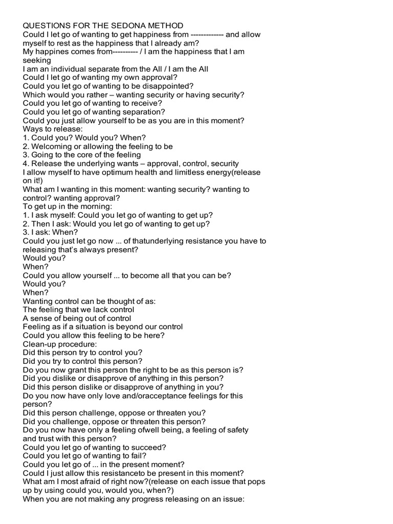 Sedona Method Questions | PDF | Creator Deity | Happiness