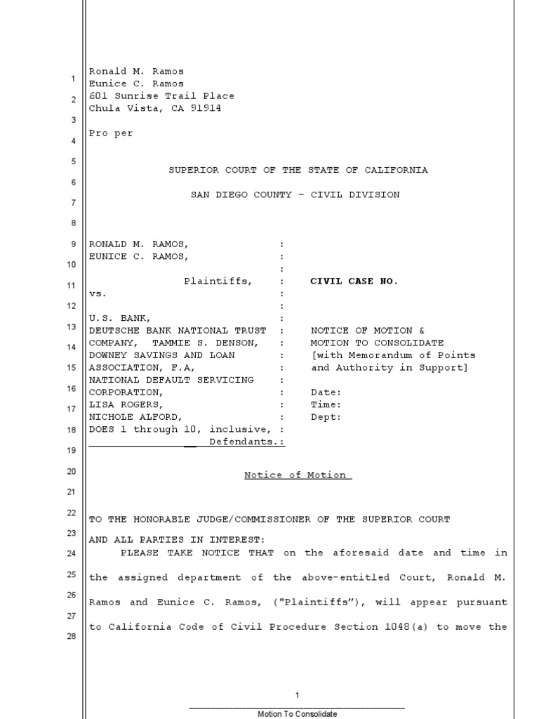 Notice of Motion to Consolidate