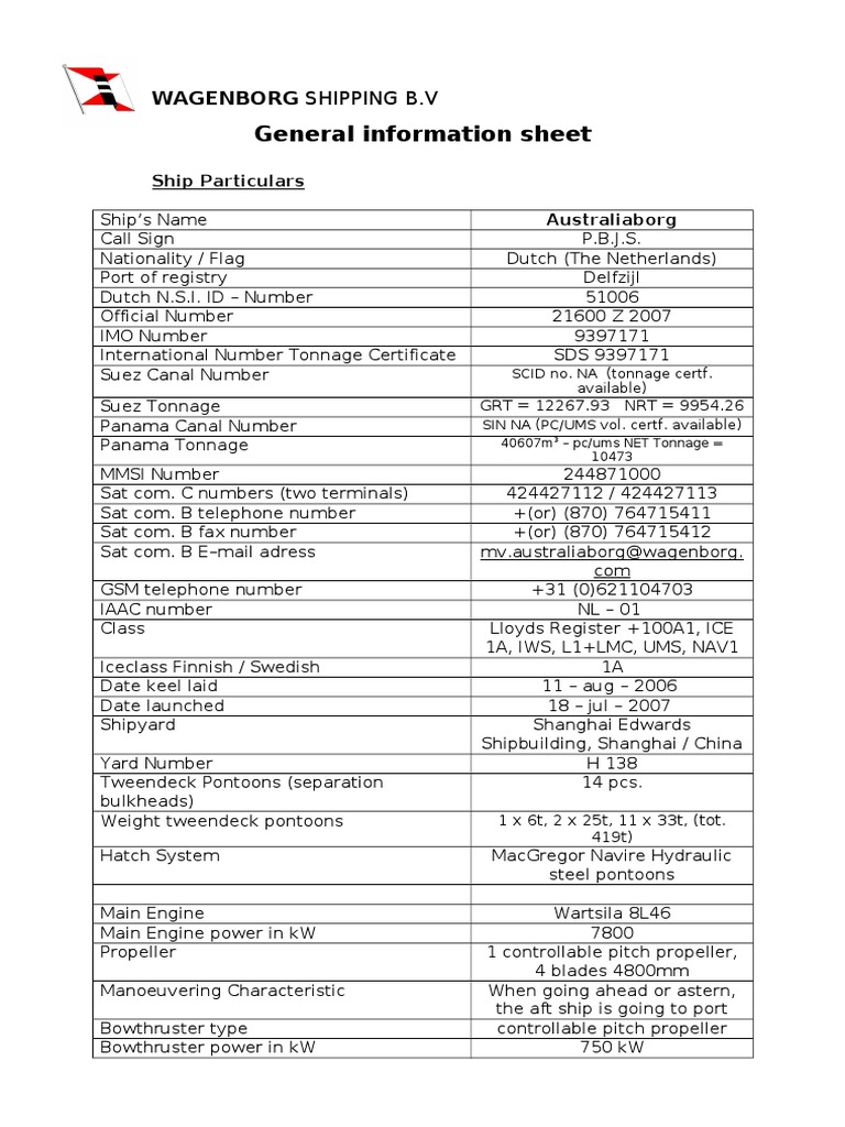 Ship Particulars | PDF | Shipping | Watercraft