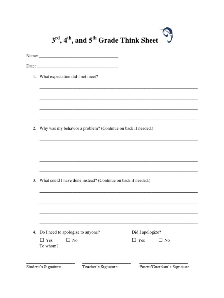 3rd 4th 5th Think Sheet | PDF