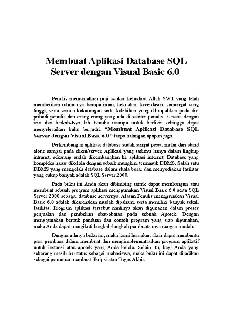 Pemrograman Database SQL Server Dengan Visual Basic 6.0 | PDF