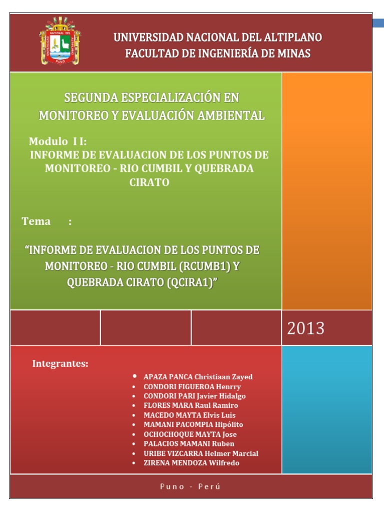 Informe de Evaluacion de Los Puntos de Monitoreo - Rio Cumbil y Quebrada Cirato | Descargar ...