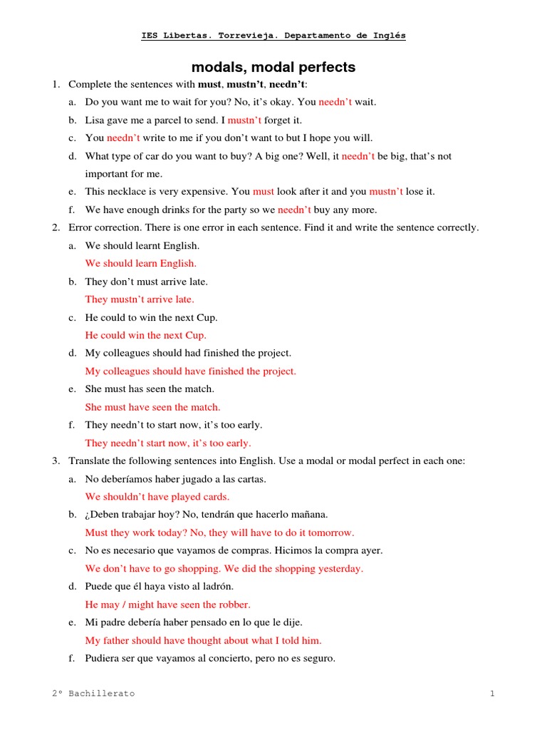 Soluciones A Modales y Modales Perfectos | PDF